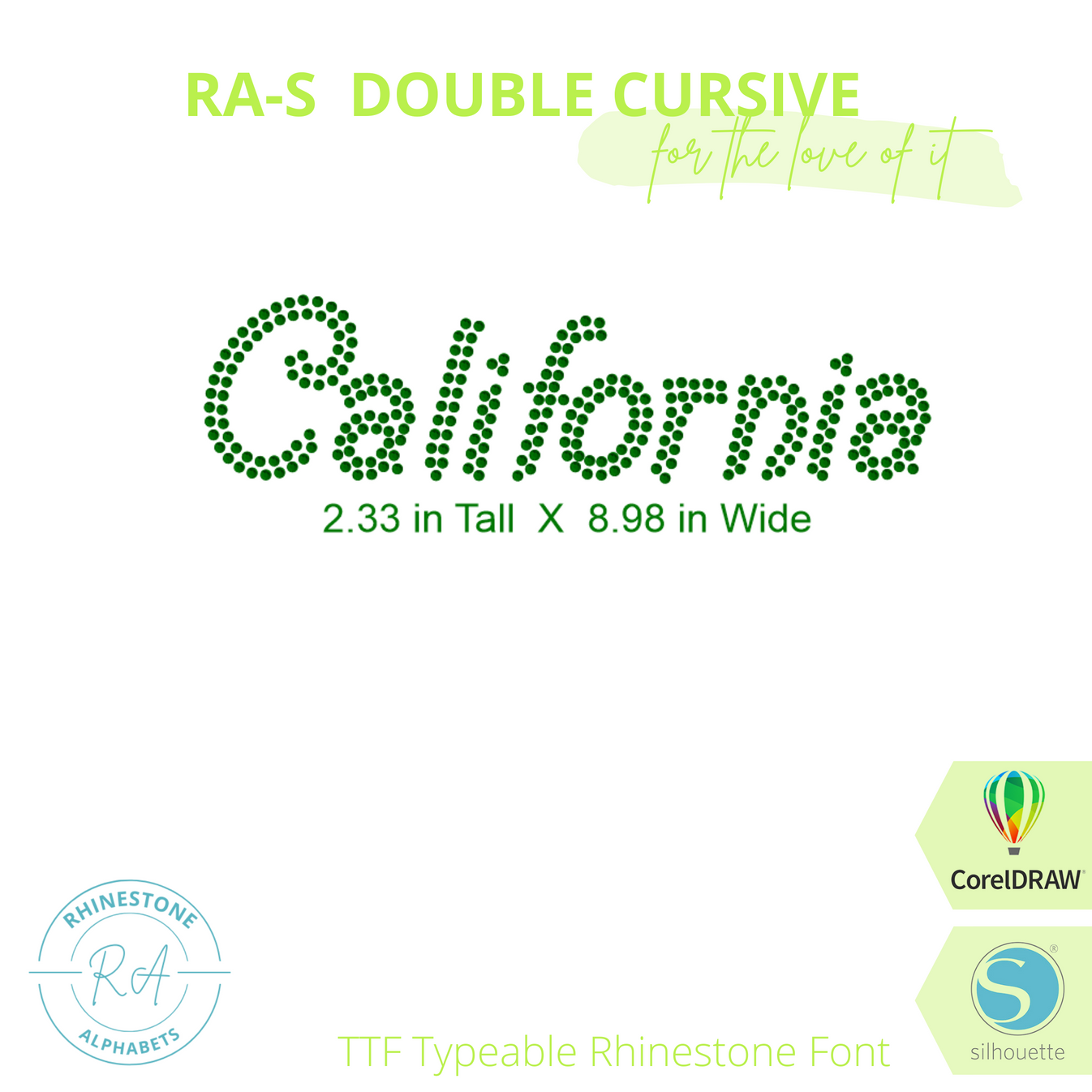 RA Double Cursive TTF Rhinestone Font – RhinestoneAlphabets